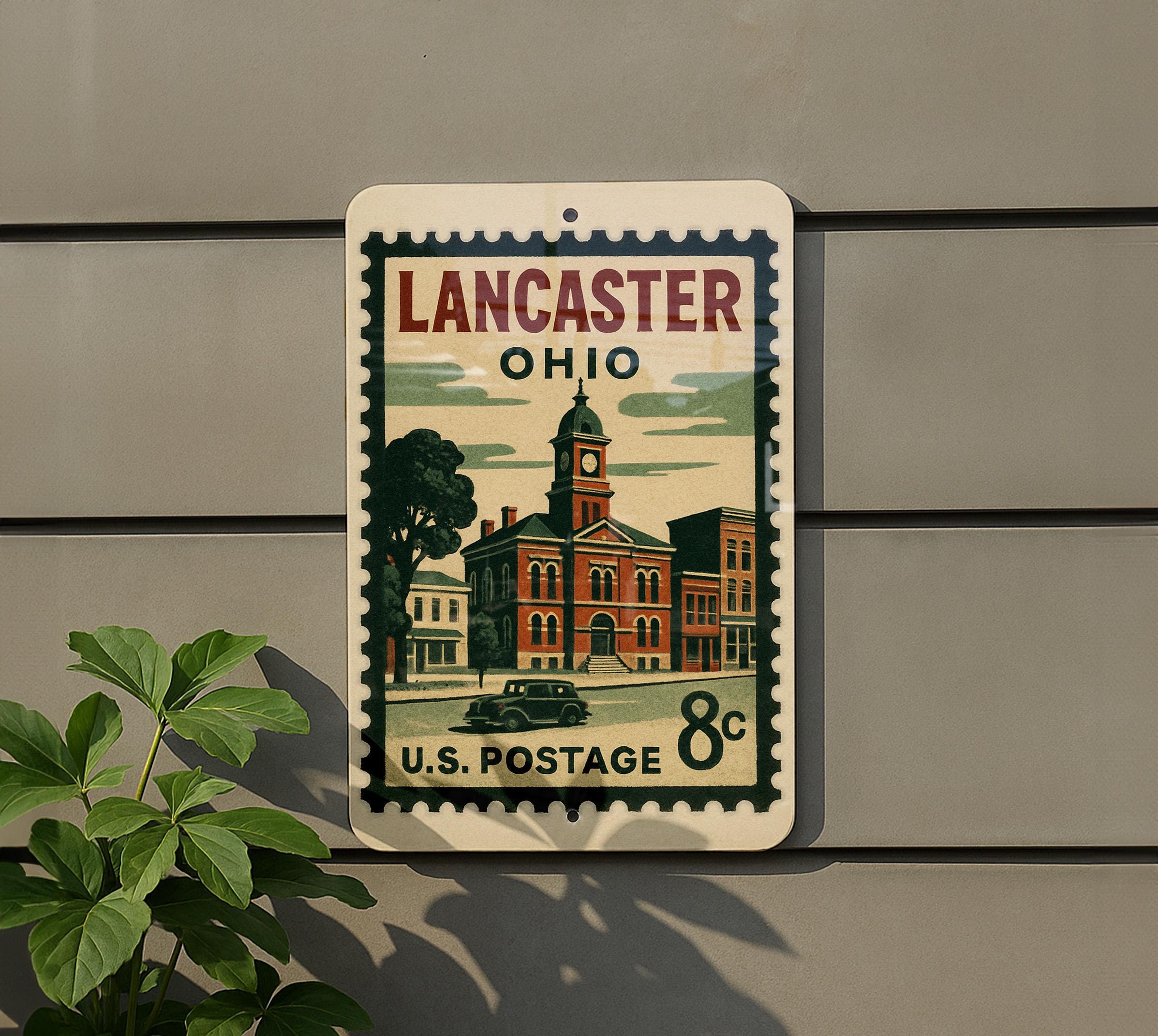 Lancaster Ohio Postage Stamp Metal Sign – Vintage-inspired City ...