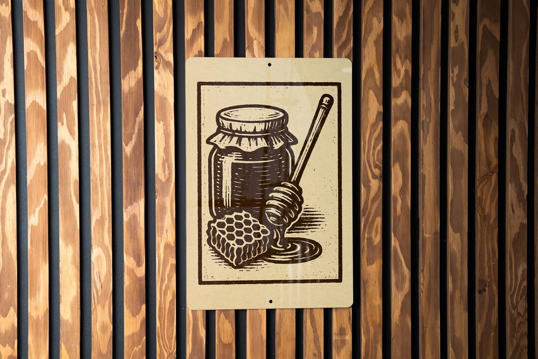 Honey Jar Metal Sign – Rustic Stamp Style Wall Art With Dipper ...