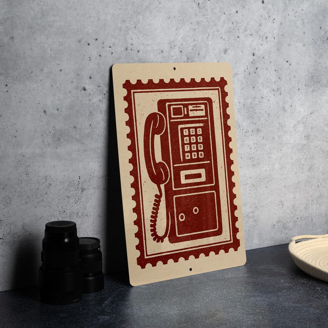 Vintage Payphone Metal Sign – Retro Corded Handset Wall Art, Industrial ...