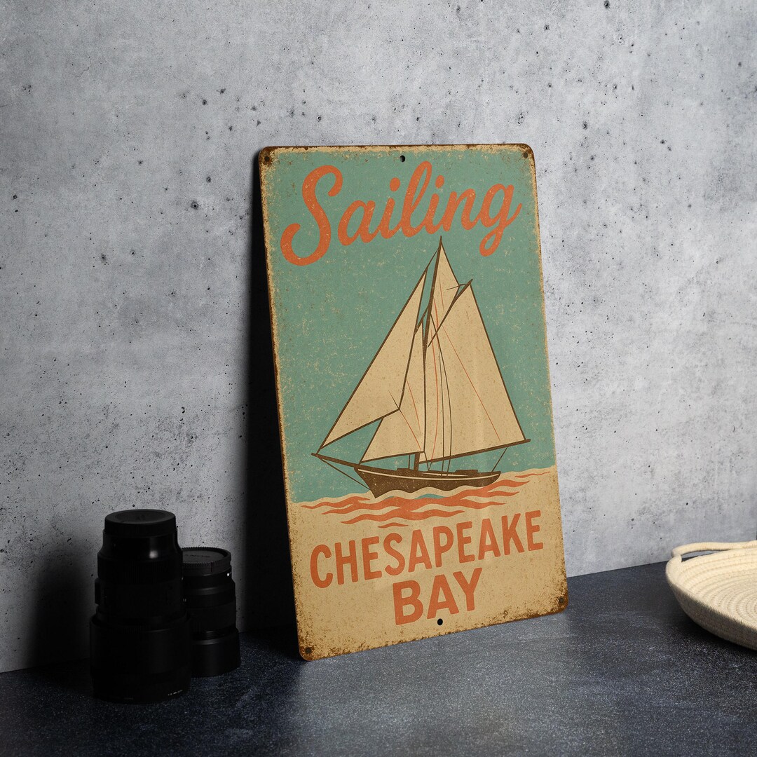 Retro Sailing Chesapeake Bay Tin Sign – Surf Shack Nautical Wall Decor ...