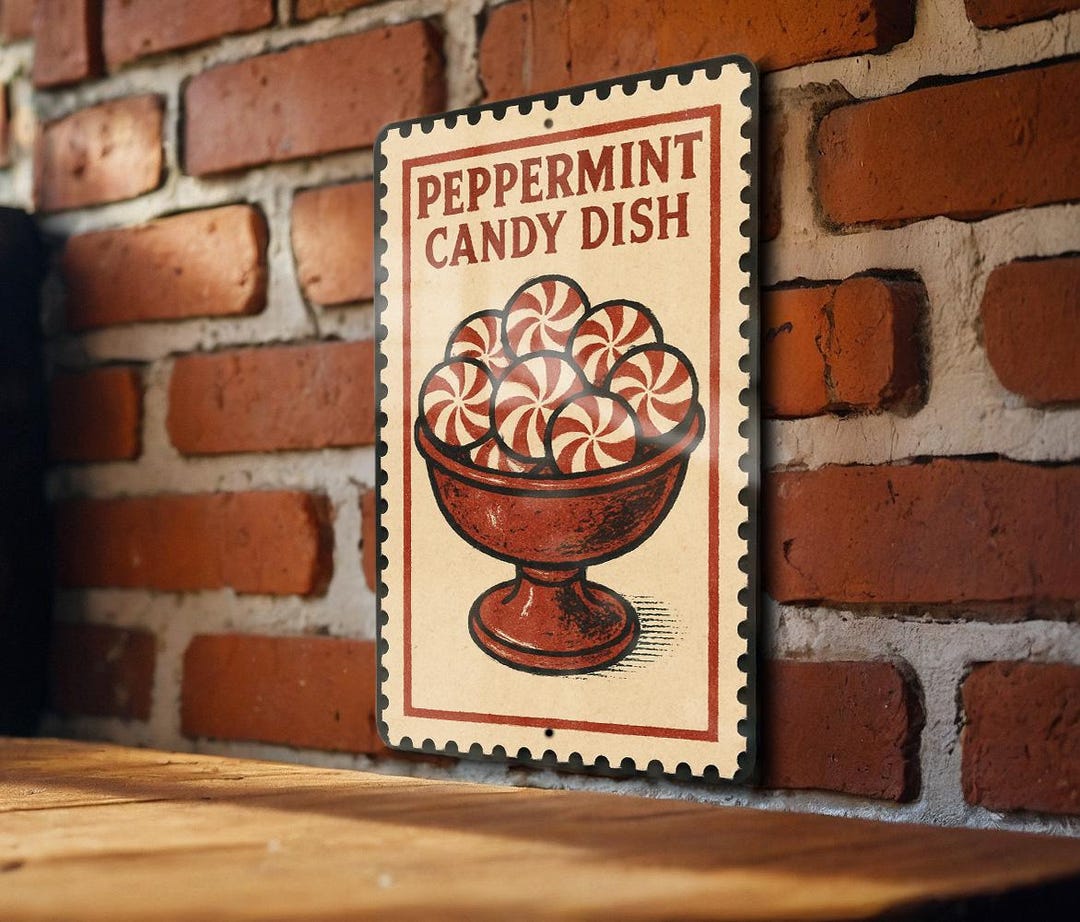 Peppermint Candy Dish Metal Sign – Retro Christmas Kitchen Decor ...