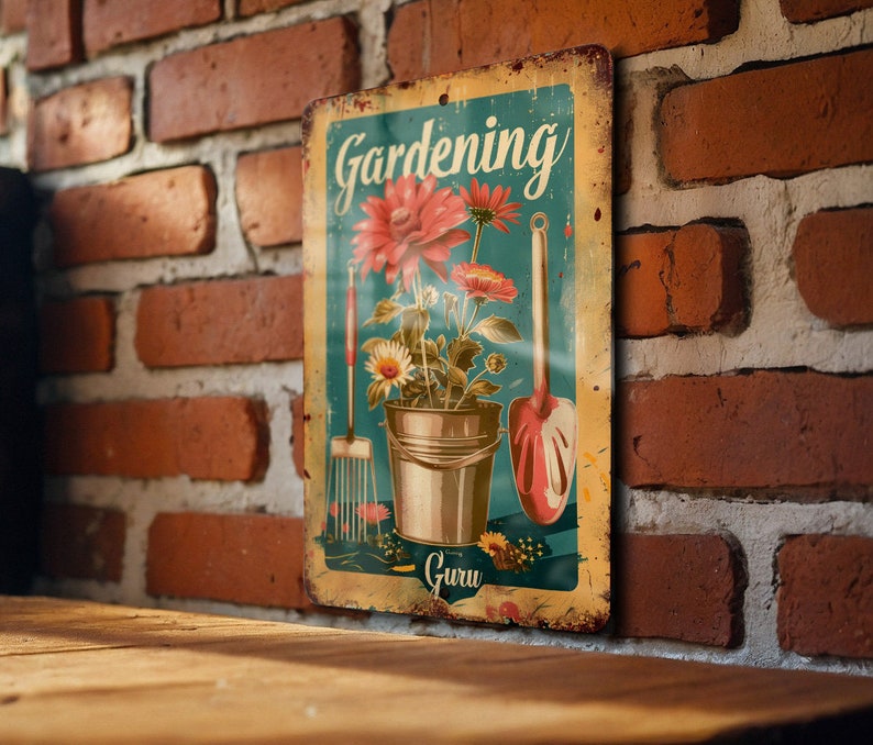 Gardening Guru Vintage Metal Sign, Retro Garden Tools, Warm Vintage ...