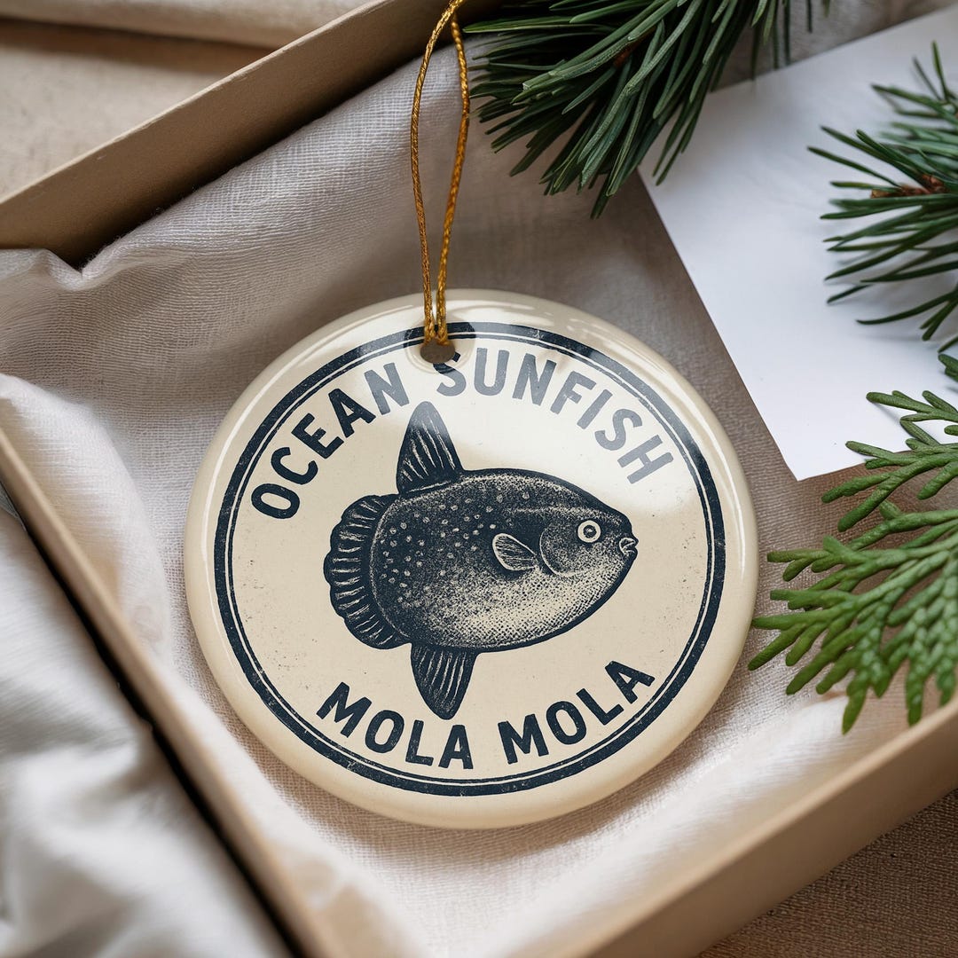 Ocean Sunfish Ceramic Ornament – Nautical Circular Stamp Art, Marine ...