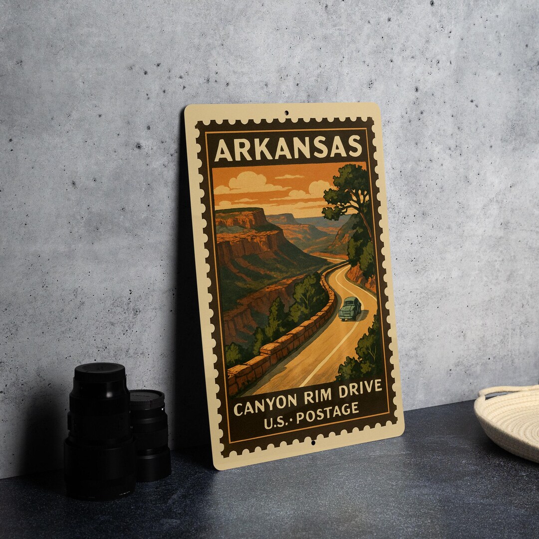 Arkansas Canyon Rim Drive Metal Sign – Vintage Stamp Style Wall Art ...