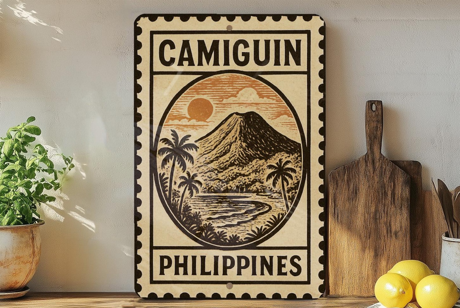 Camiguin Philippines Metal Sign – Vintage Stamp Style Wall Art, Travel ...