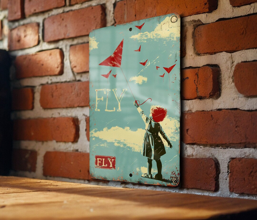 Vintage Aluminum Kite Flying Sign, FLY Decor, Metal Wall Art, Retro ...