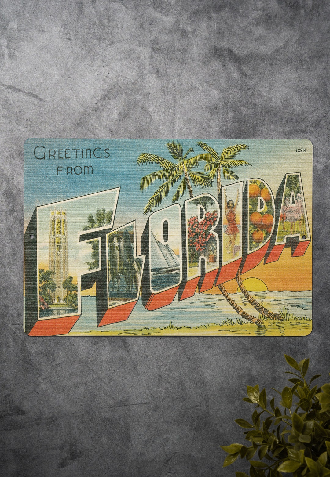 Vintage Florida Post Card Art, Metal Sign, Gift for Floridians, Florida ...