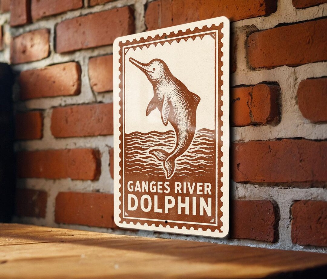 Ganges River Dolphin Metal Sign – Vintage Stamp Style Wall Art, Rustic ...