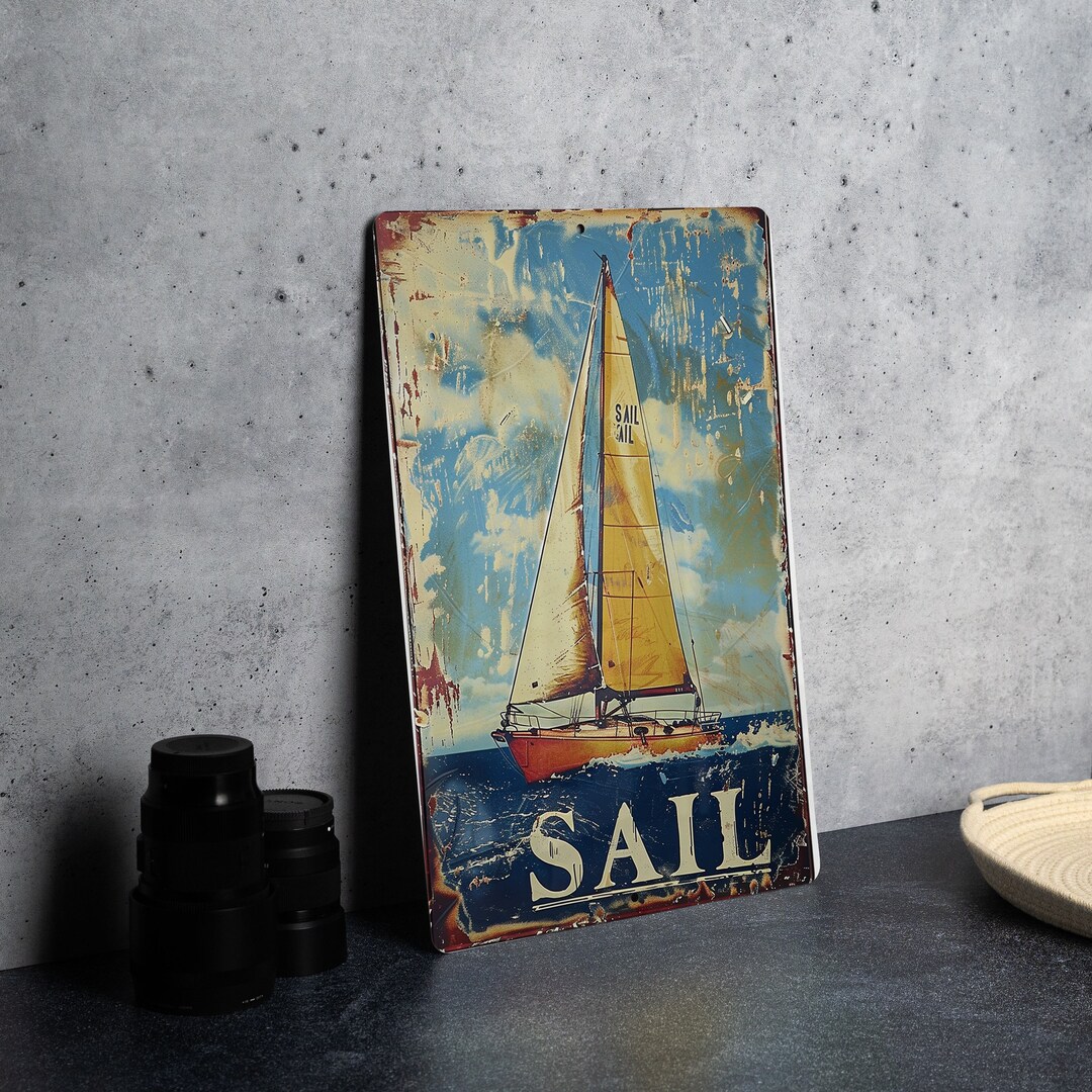 Vintage Sailing Sign, Aluminum Metal Sign, Nautical Decor, SAIL Wall ...