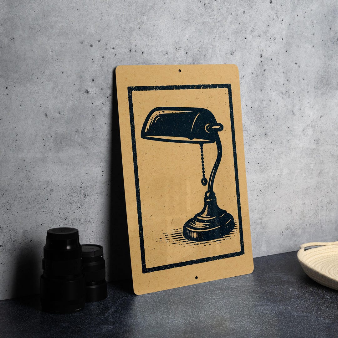 Vintage Desk Lamp Stamp Art Metal Sign – Industrial Pull Chain Light ...