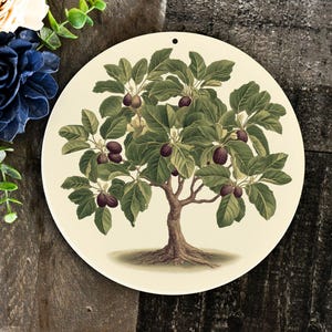 Vintage Foliage Round Metal Sign, Fig Tree Decor, Earthy Green Brown ...
