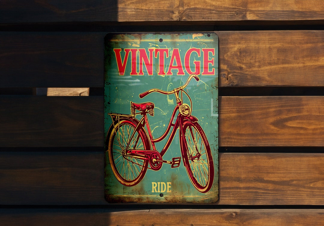 Vintage Ride Metal Sign: Vintage Bicycle, Bicycle Illustration, Retro ...