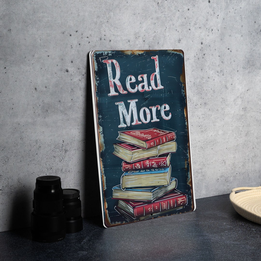 Vintage Tin Sign for Book Lovers, Reading Nook Decor, Metal Wall Art ...