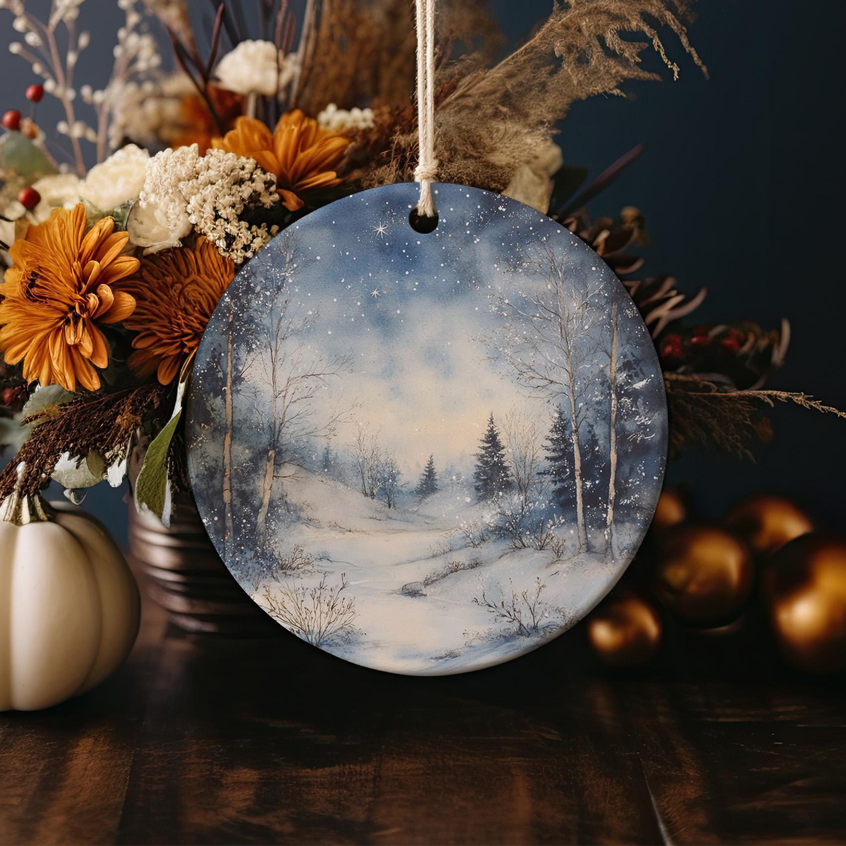 Ethereal Watercolor Ceramic Ornament, Circular Design, Unique Ceramic ...
