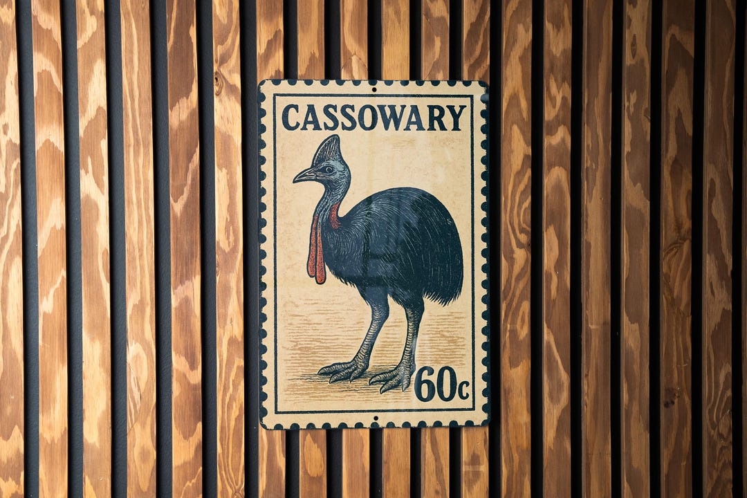 Cassowary Metal Sign – Vintage Stamp Style Wall Art for Home, Rustic ...
