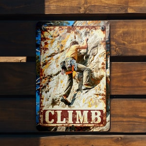 Vintage Style Metal Sign, Rock Climbing Decor, CLIMB Wall Art, Retro ...
