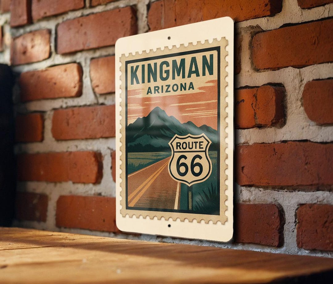 Kingman Arizona Metal Sign – Retro Postage Stamp Design Featuring ...