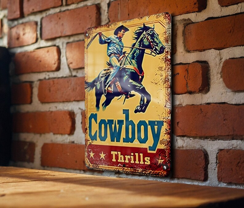 Vintage Metal Sign, Wild West Rodeo, Cowboy Thrills, American Tradition ...