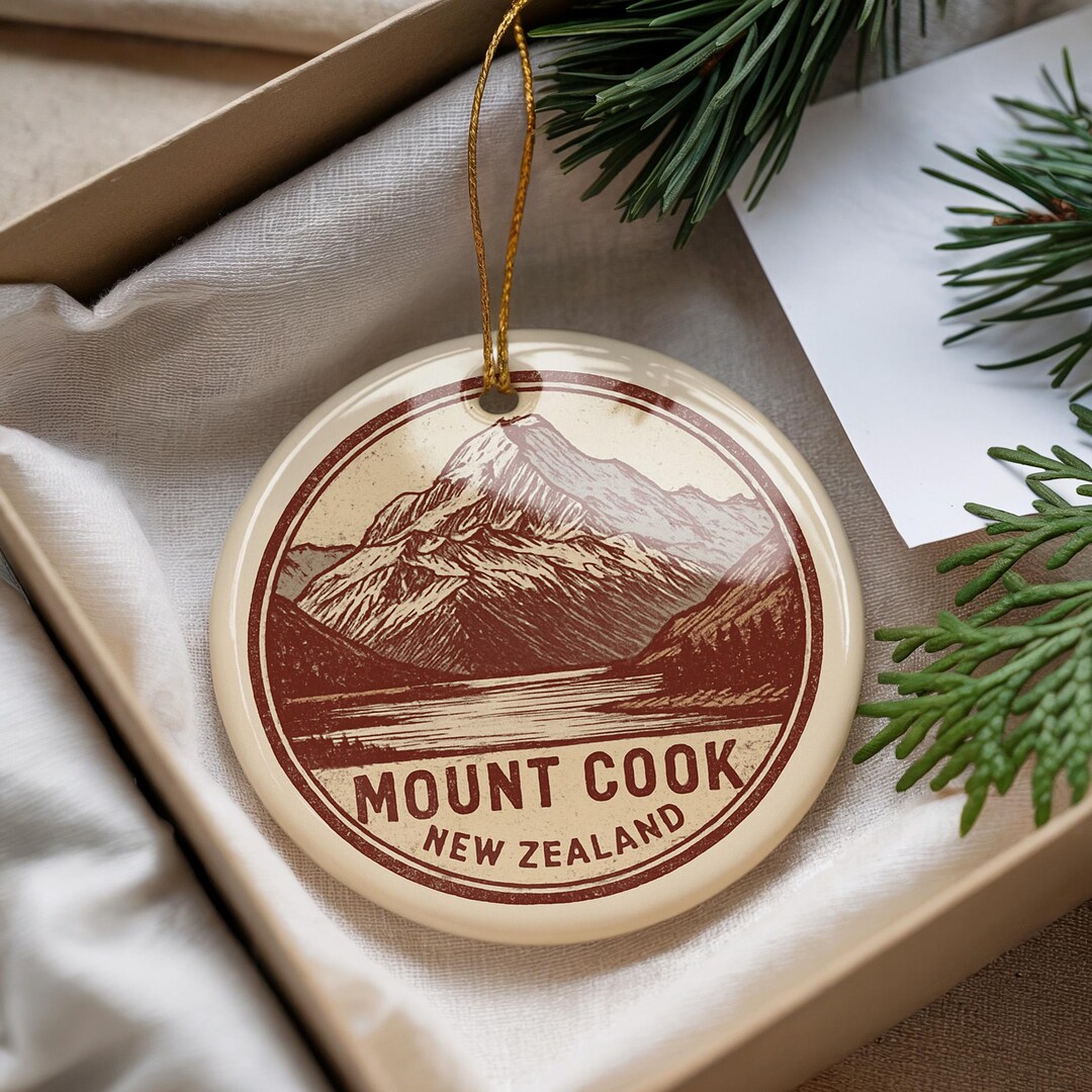 Mount Cook New Zealand Ceramic Ornament – Circular Travel Stamp Art ...