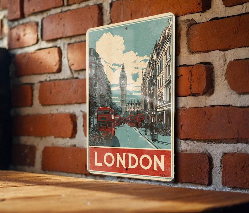 Retro London Travel Poster Tin Sign – Vintage Metal Wall Art for Home ...