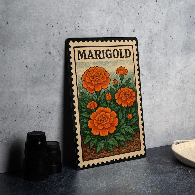 Marigold Bed Stamp Style Metal Sign – Vintage Garden Flower Wall Art ...
