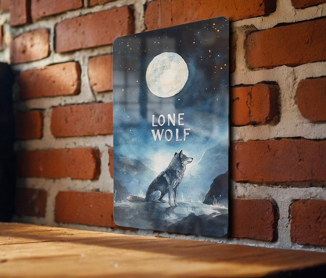 Lone Wolf Metal Sign, Watercolor Wolf Art, Moonlight Wolf Decor, Nature ...
