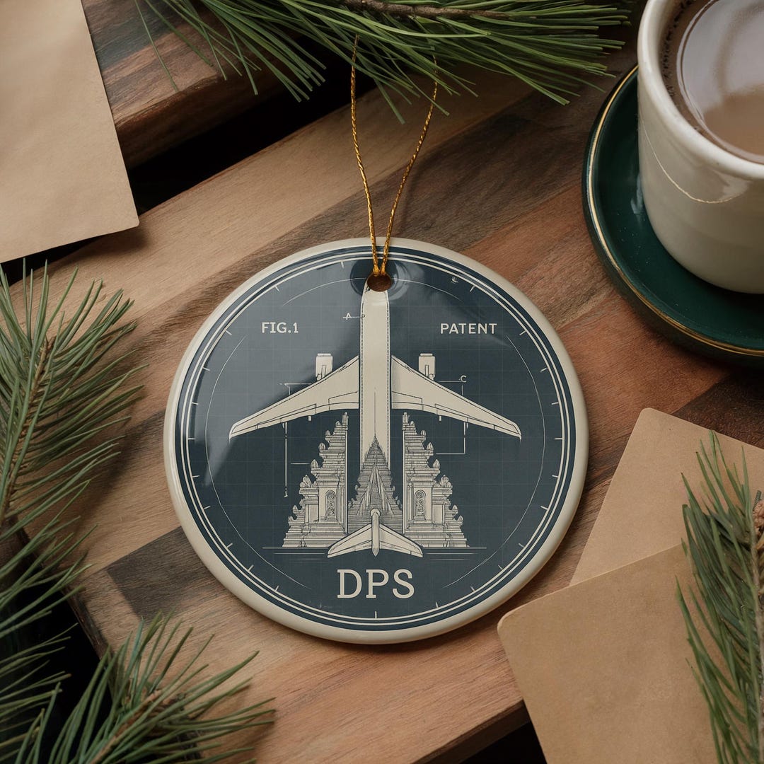 Denpasar DPS Airport Diagram Ornament – Circular Airplane Patent Design ...