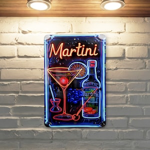 Retro Neon Style Martini Sign, Metal Wall Decor, Vintage Bar Sign, Home ...