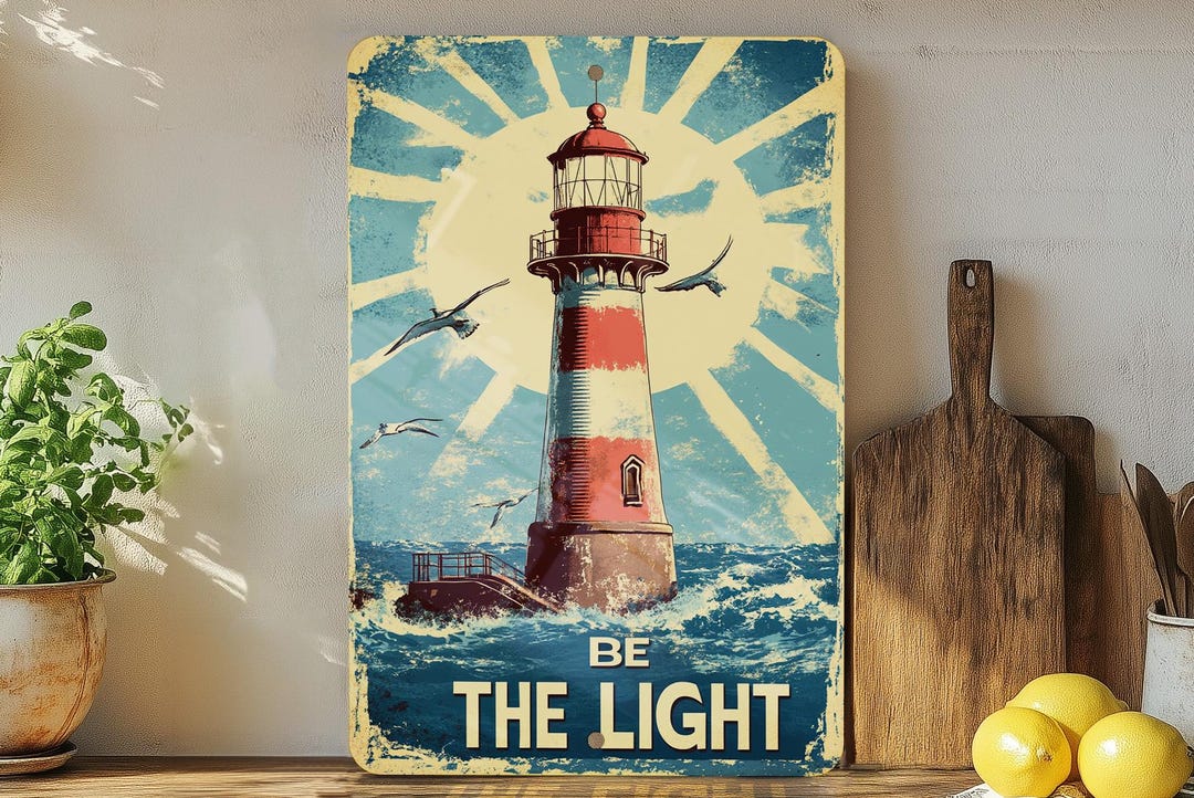 Vintage Lighthouse Poster, Be the Light Metal Sign, Retro Wall Art ...