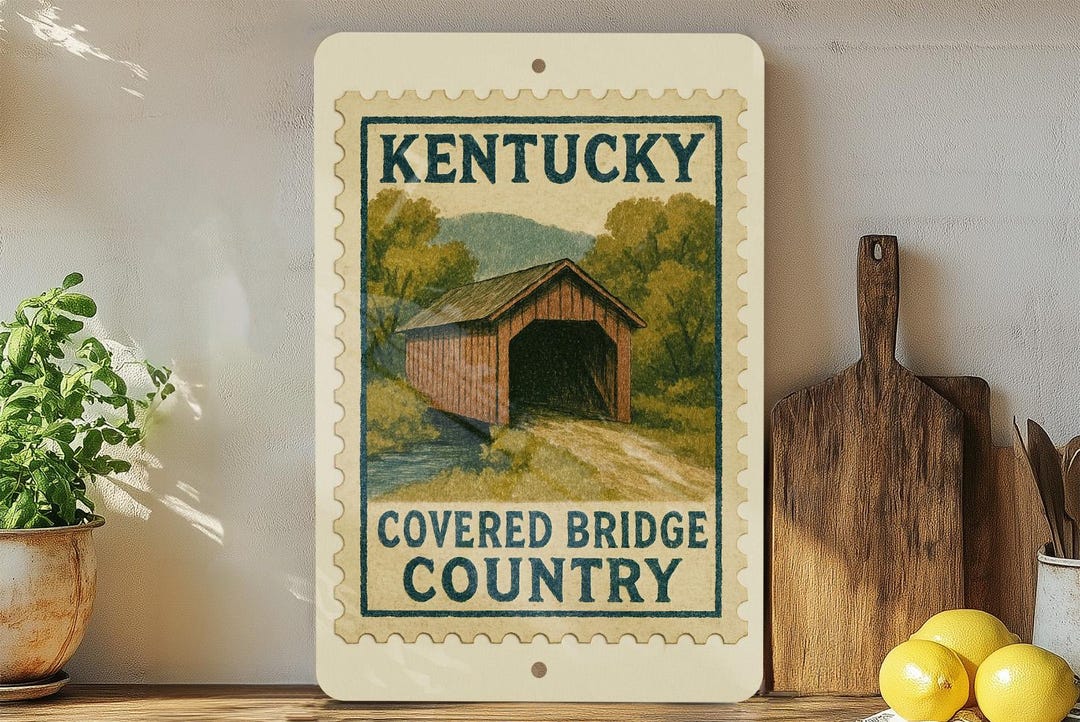Kentucky Covered Bridge Country Metal Sign – Rustic Stamp Style Wall ...