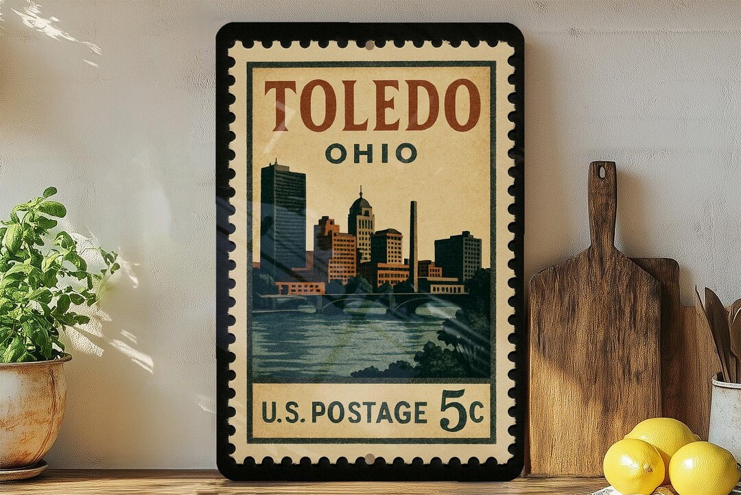 Toledo Ohio Postage Stamp Metal Sign – Vintage-inspired Wall Decor ...