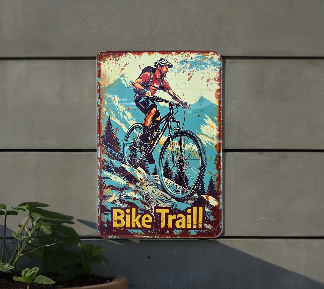 Vintage Mountain Biking Sign, Bike Trail Decor, Mountain Biker Gift, Metal Sign, Wall Art - Etsy