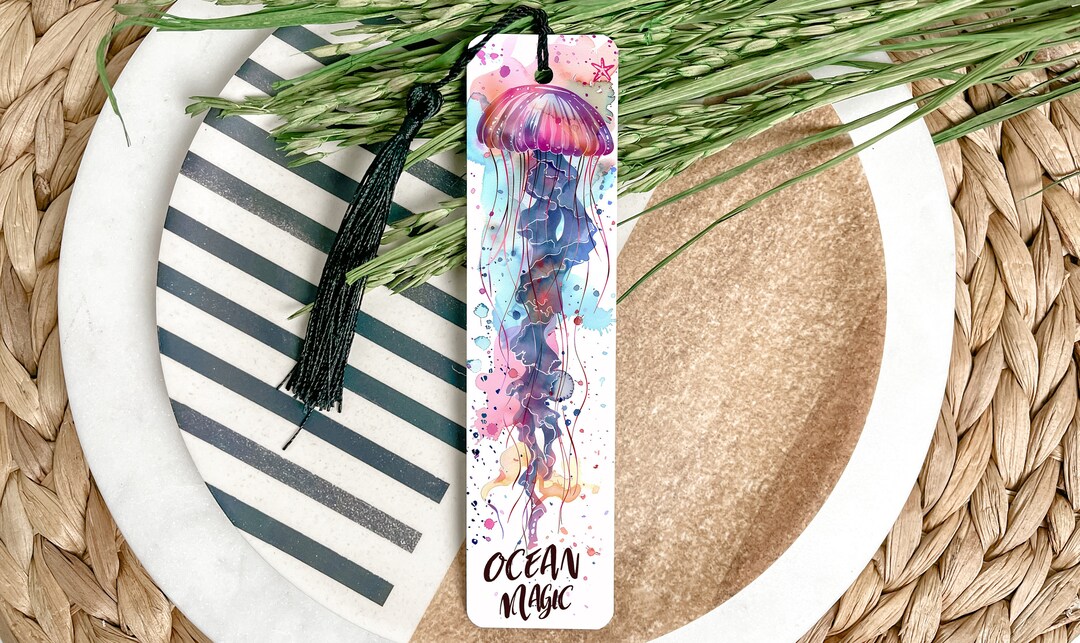 Metal Bookmark, Ocean Magic Design, Watercolor Jellyfish, Artistic ...