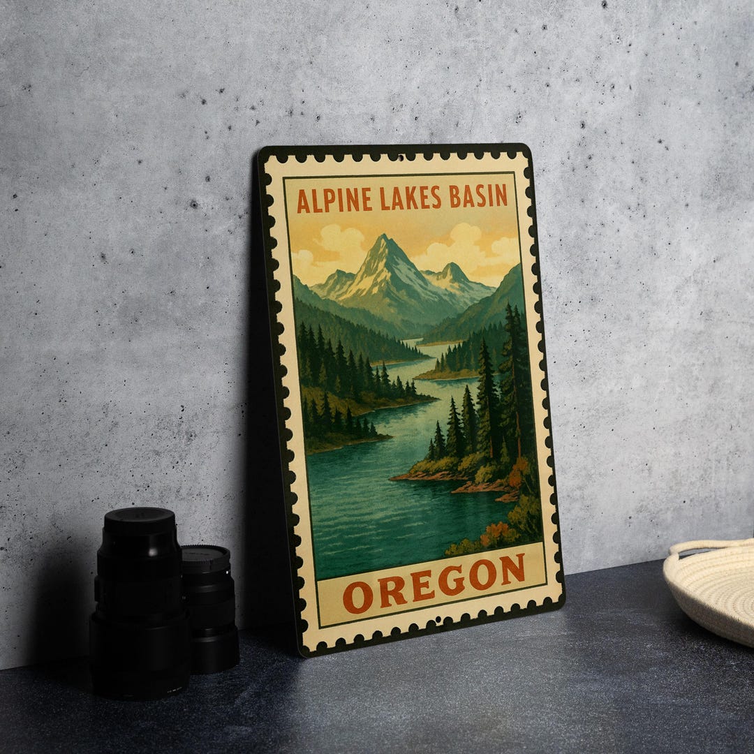 Oregon Alpine Lakes Basin Metal Sign – Vintage Stamp Style Wall Art for ...