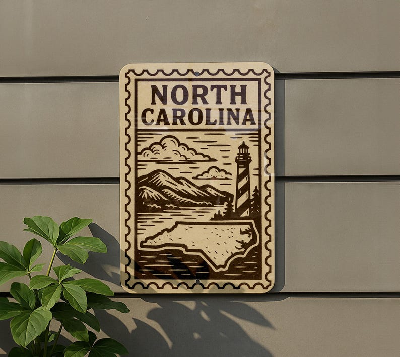 North Carolina Stamp Style Metal Sign – Vintage State Art, Rustic Wall ...