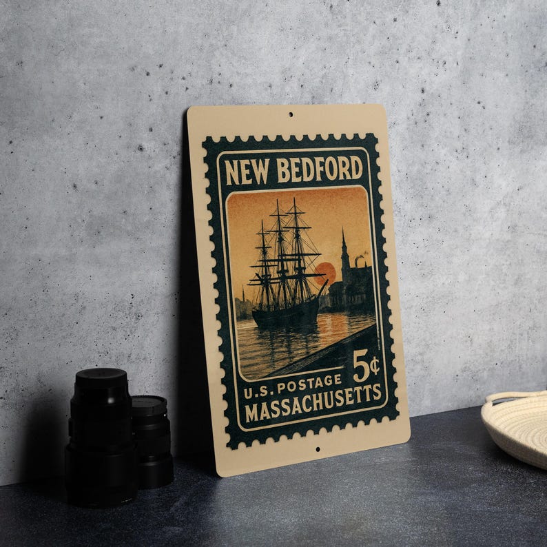 New Bedford Massachusetts Metal Sign – Retro Postage Stamp Design ...