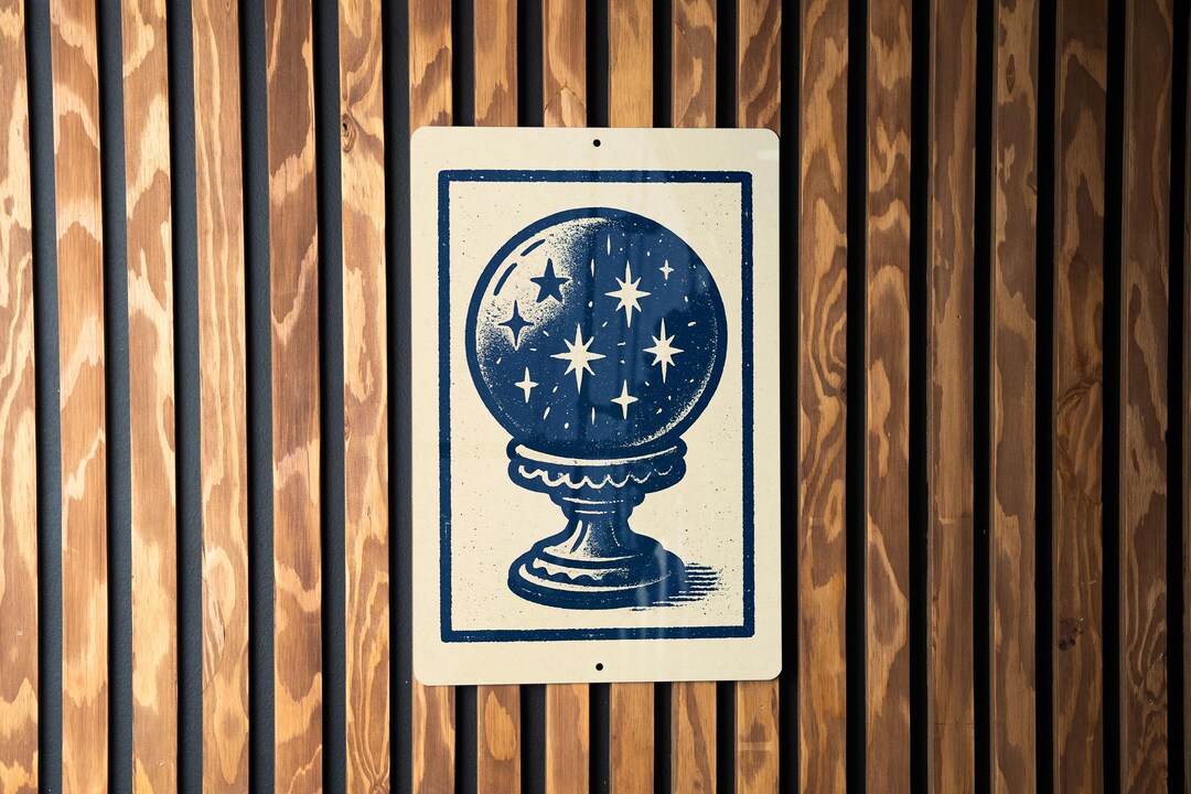 Stargazer Crystal Ball Metal Sign – Vintage Stamp Style Mystical Wall ...
