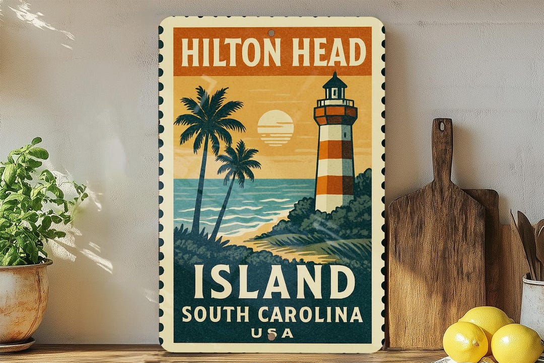 Hilton Head Island SC Metal Sign – Vintage Stamp Style Wall Art ...