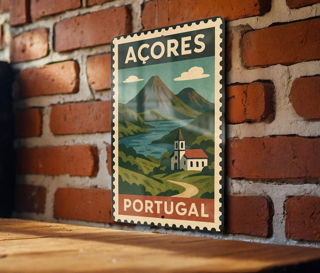Azores Portugal Metal Sign – Vintage Travel Stamp Style Wall Art, Retro ...