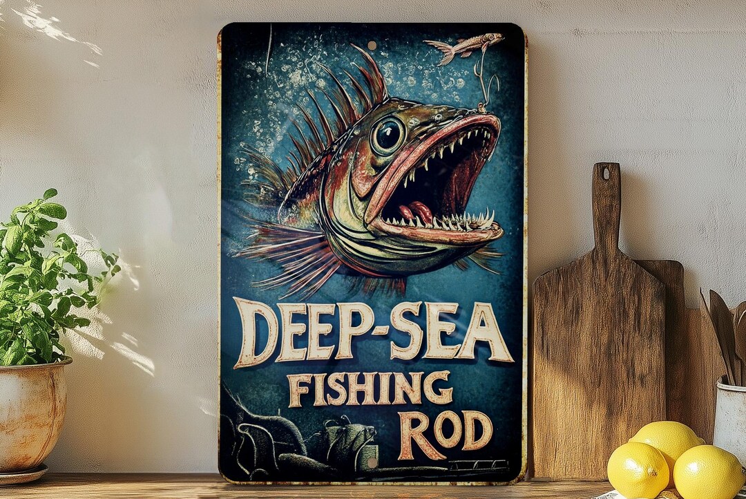 Vintage Style Tin Sign, Anglerfish Bioluminescent Lure, Deep-sea ...
