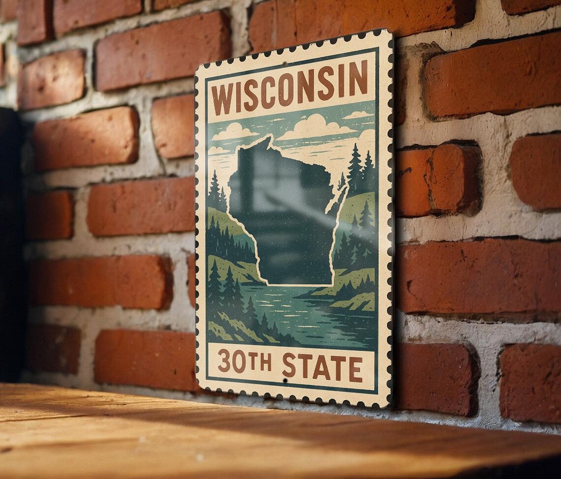 Wisconsin Metal Sign Stamp Style Art – Vintage State Decor, Rustic Wall ...