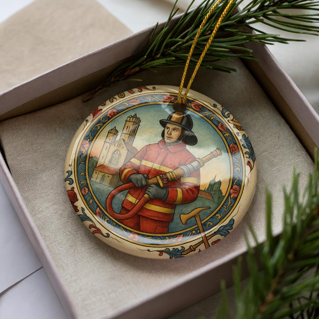 Firefighter Ceramic Ornament With Trade Symbols and Iconic Landmark in ...