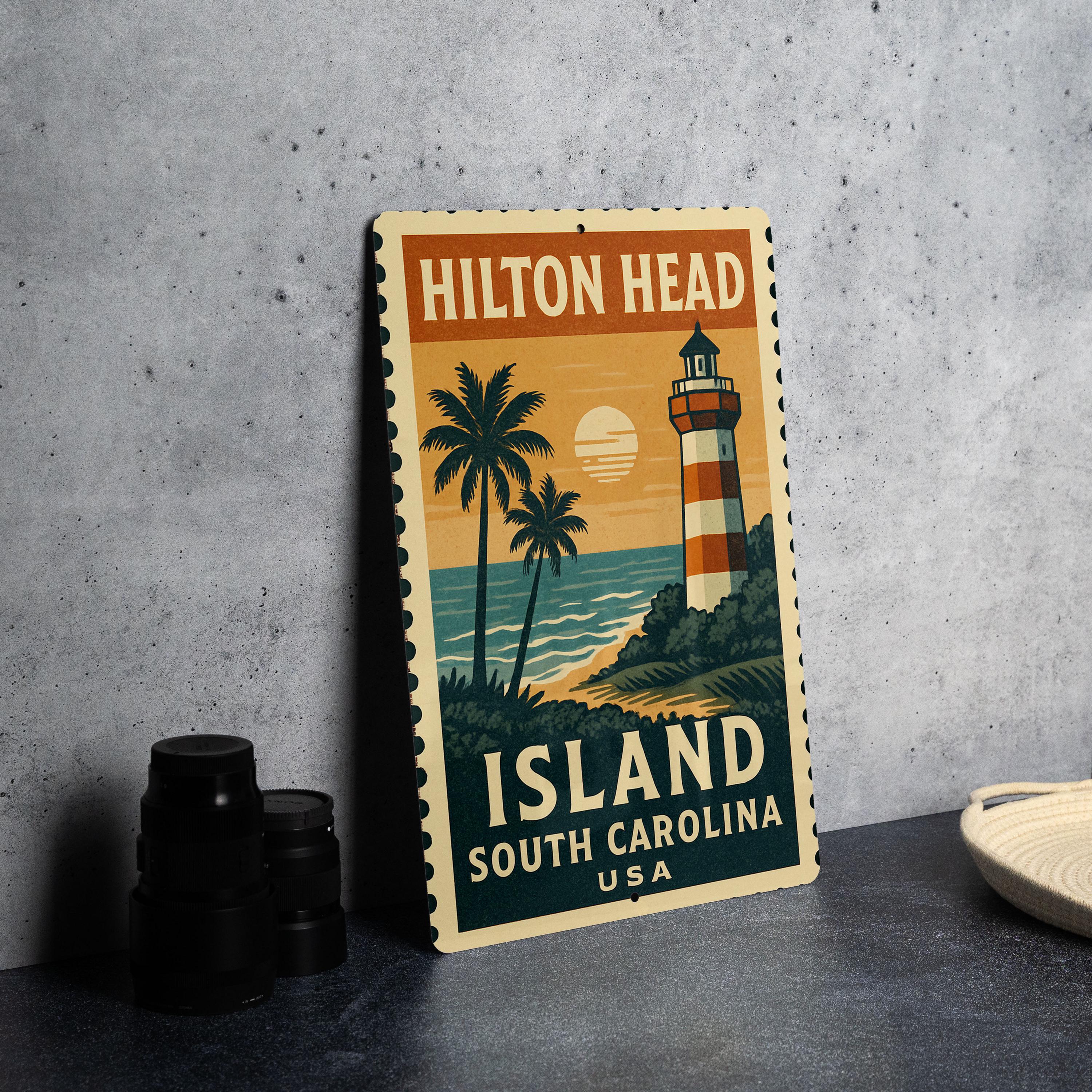 Hilton Head Island SC Metal Sign – Vintage Stamp Style Wall Art ...