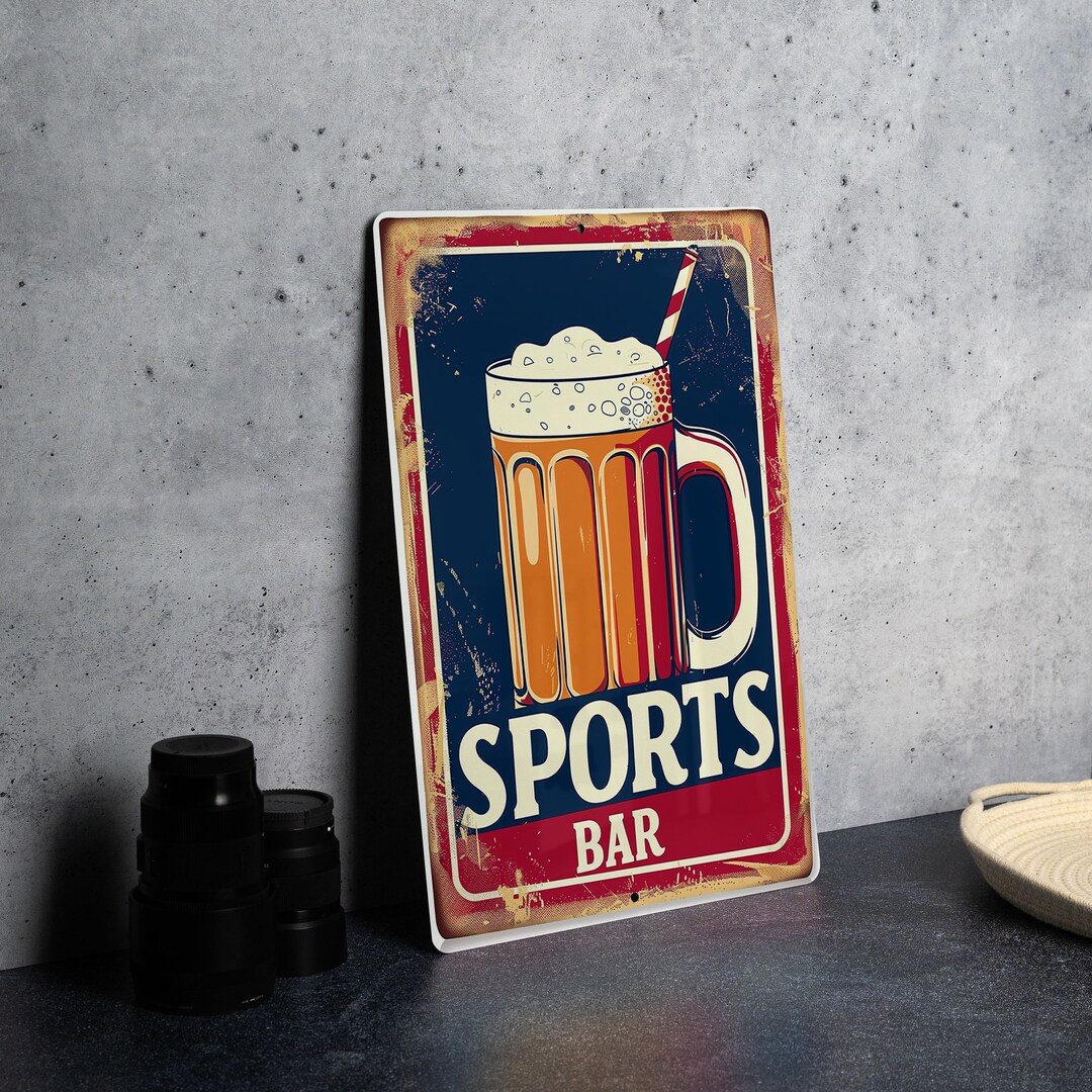 Vintage Sports Bar Metal Sign, Beer Mug Illustration, Team Colors ...