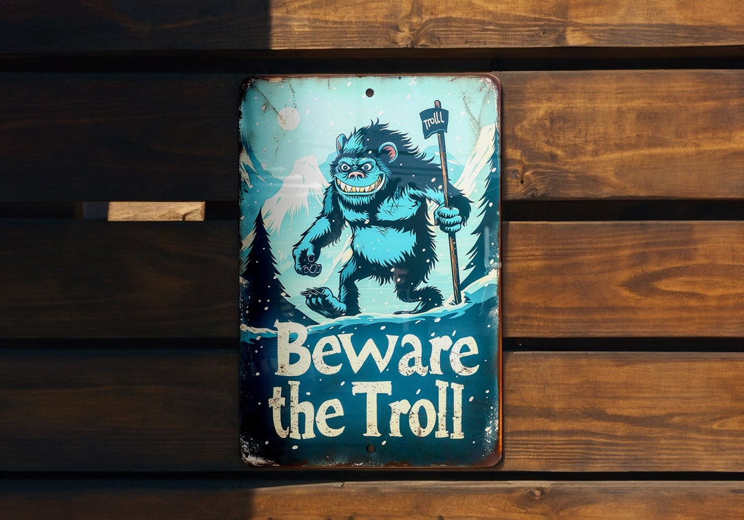 Nordic Folklore Metal Sign, Beware the Troll, Retro Illustrations ...