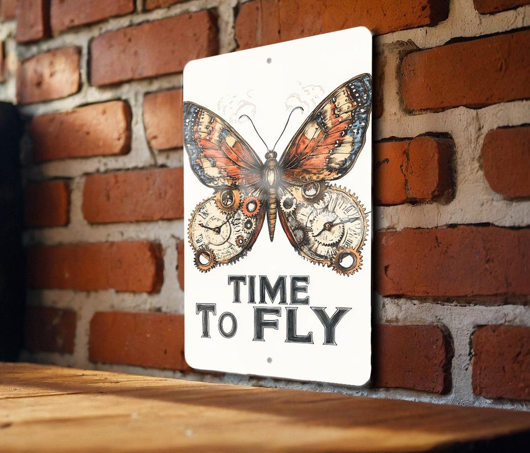 Times Winged Journey Metal Sign, Steampunk Butterfly Decor, Blue Art ...