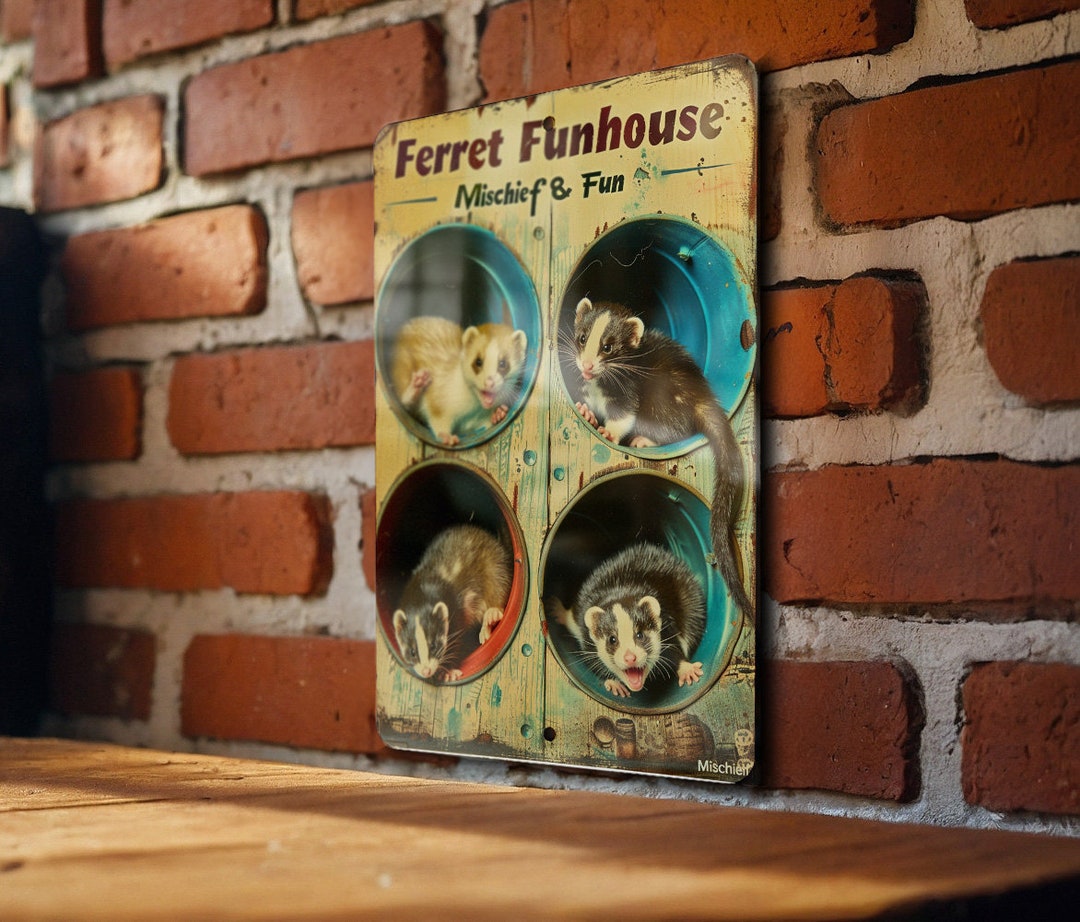 Ferret Funhouse Metal Sign, Vintage Style, Mischief & Fun, Play Tubes ...