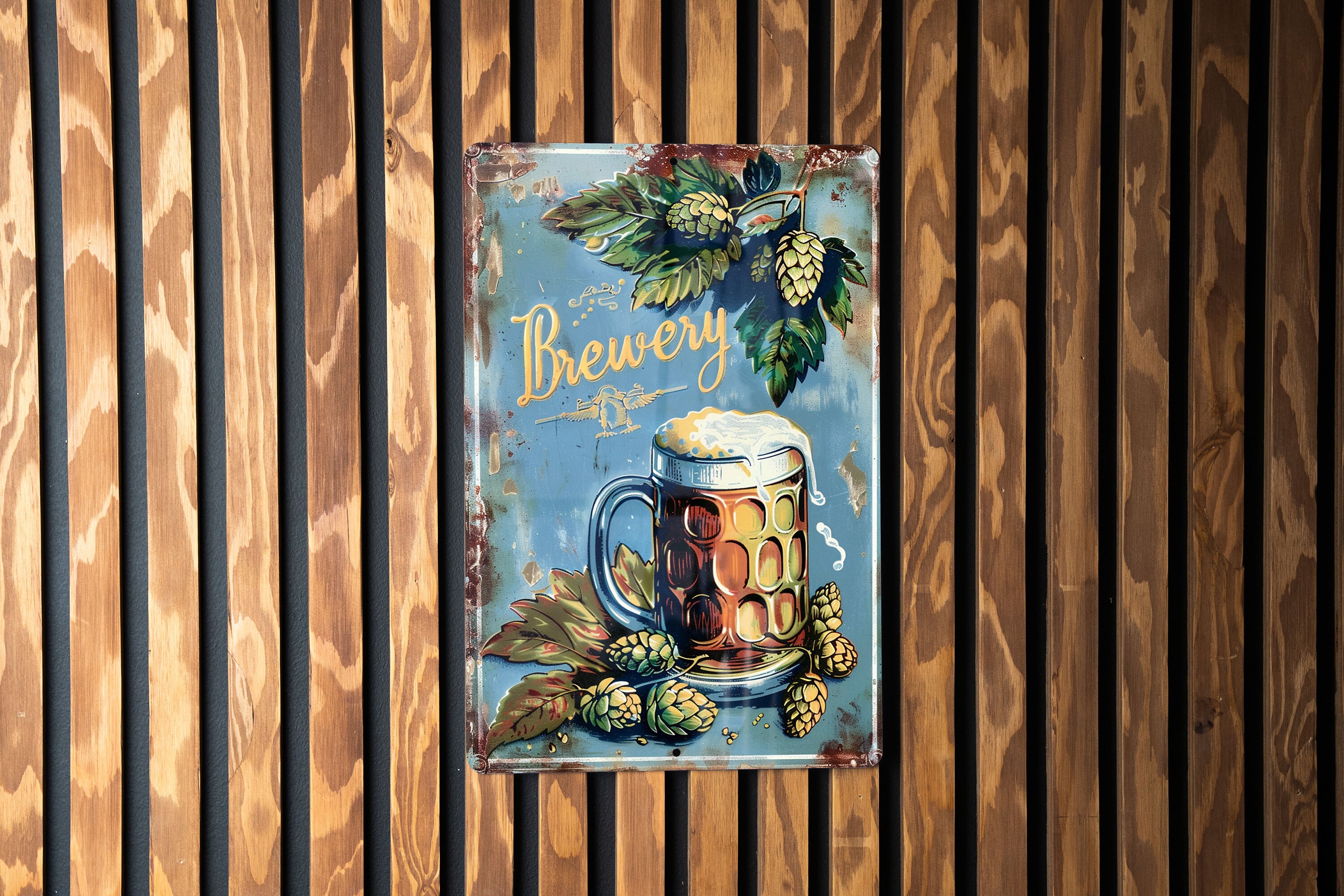 Vintage Brewery Metal Sign, Old-fashioned Beer Stein, Cool Blue Tones ...