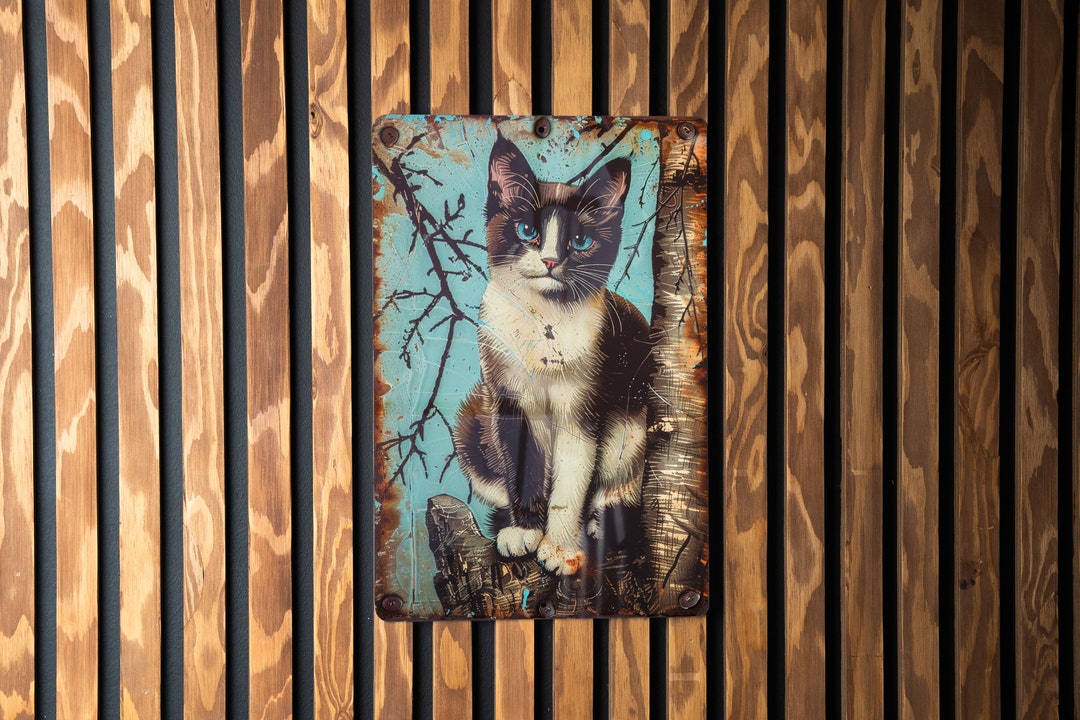 Vintage Snowshoe Cat Aluminum Sign, Metal Wall Decor, Retro Cat Art ...