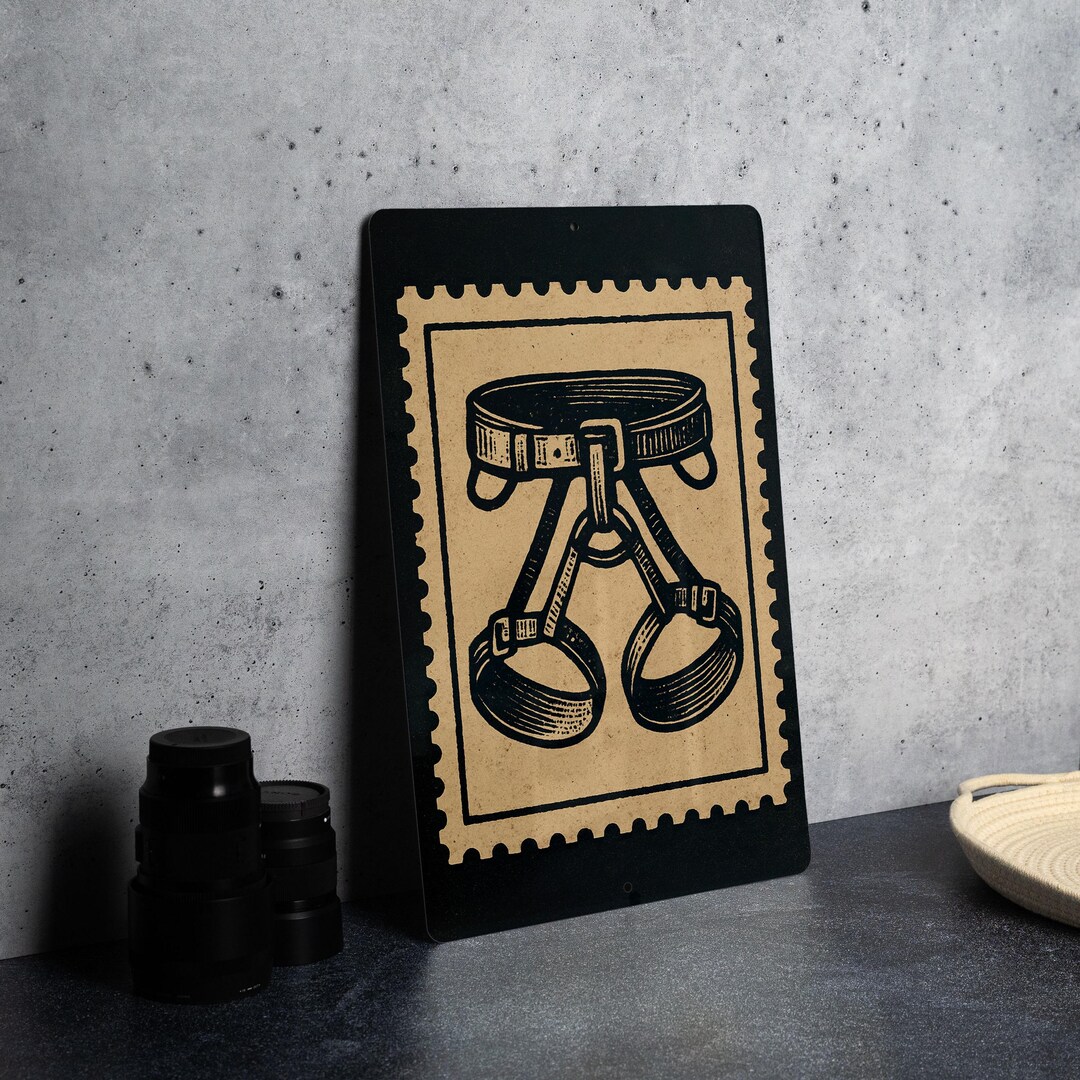Climbing Harness Metal Sign – Vintage Stamp Style Wall Art for Rock ...
